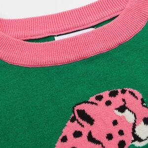 OXKnit | Sweaters | Pink Cheetah On Green Black Sweater Size Small Soft ...